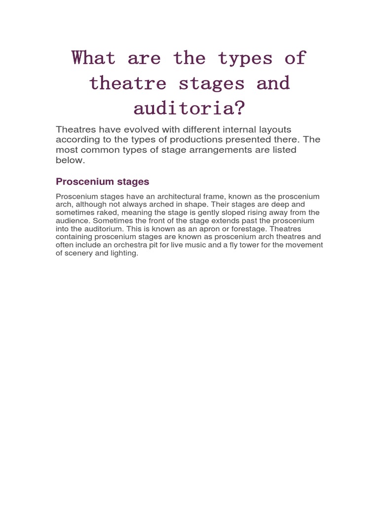Types of Theatre Stages Explained | PDF | Art