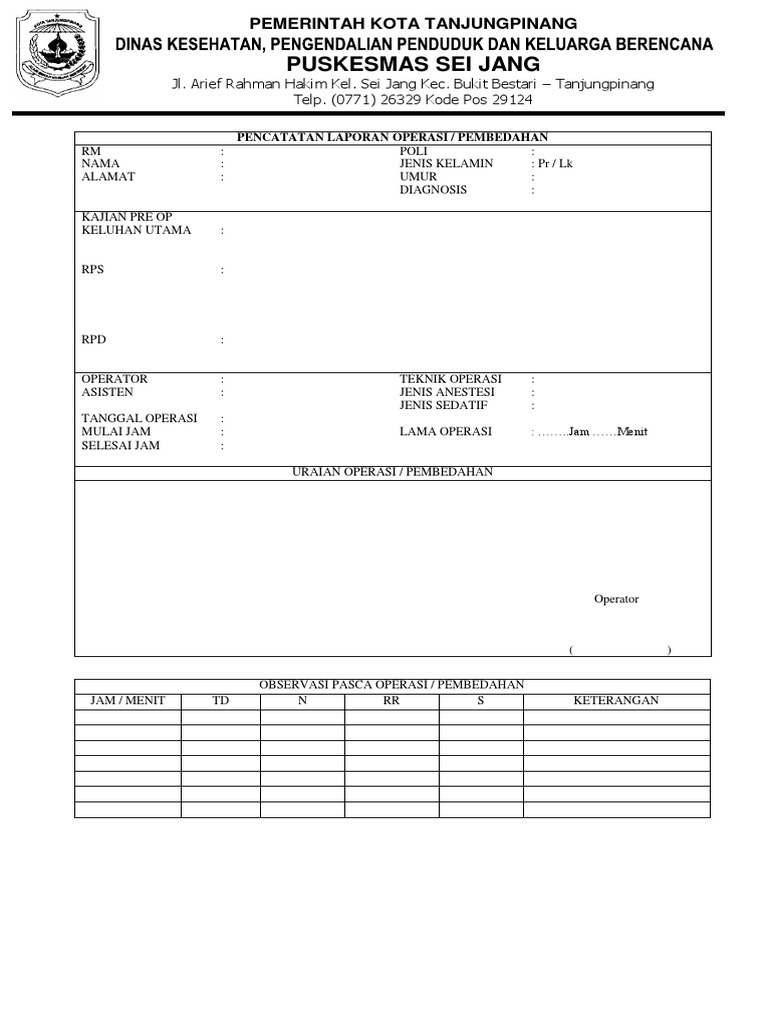 Form Laporan Operasi | PDF