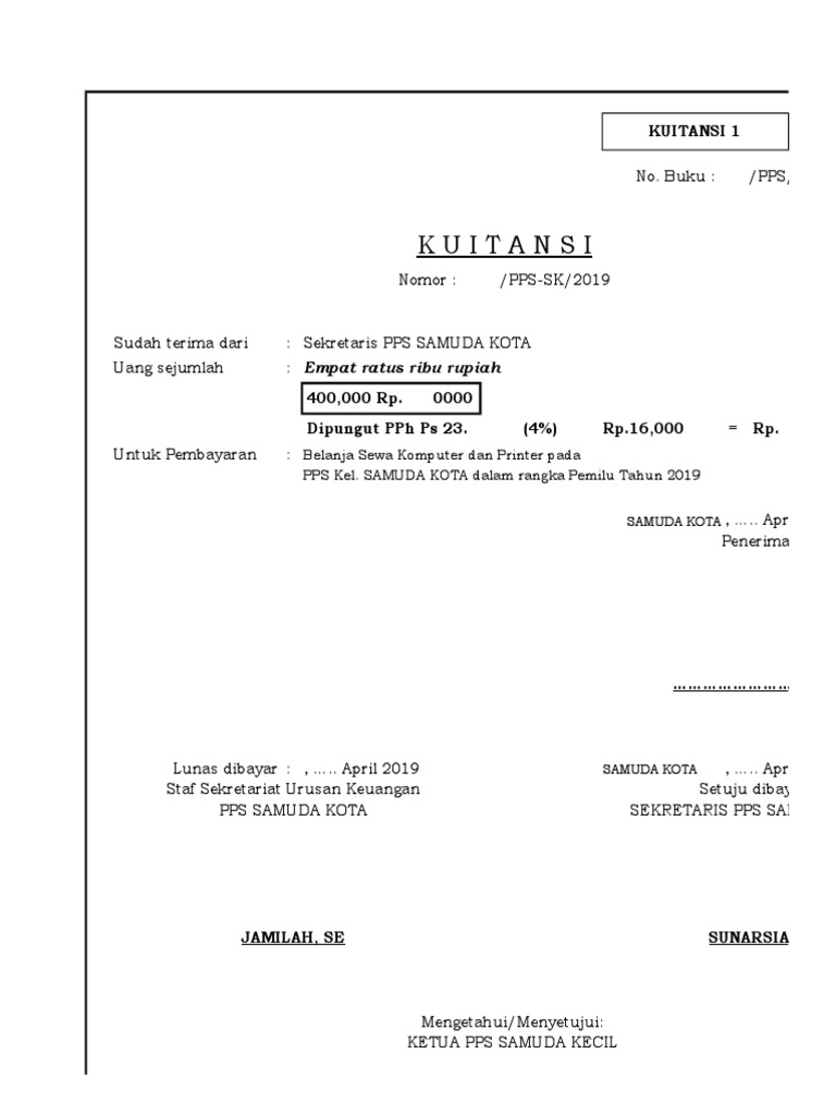 Kwitansi Pembayaran Sewa Komputer | PDF