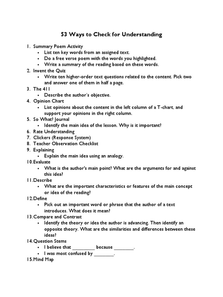 53 Ways To Check Understanding | PDF | Idea | Concept