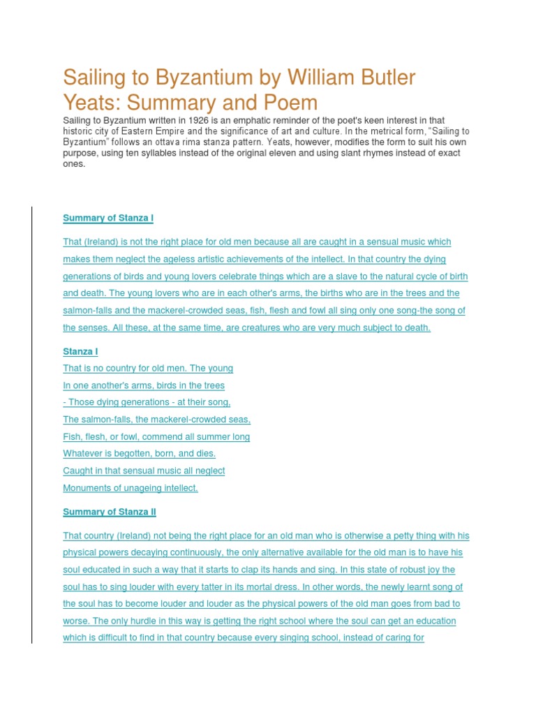 Sailing To Byzantium by William Butler Yeats Summary | PDF | Soul