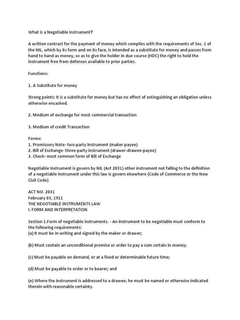 Negotiable Instrument | PDF | Negotiable Instrument | Promissory Note