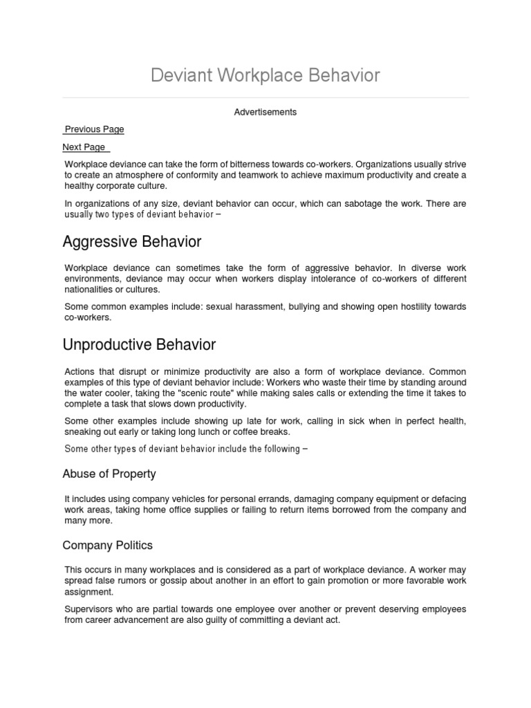 Deviant Workplace Behavior | PDF | Group Decision Making | Extraversion And Introversion