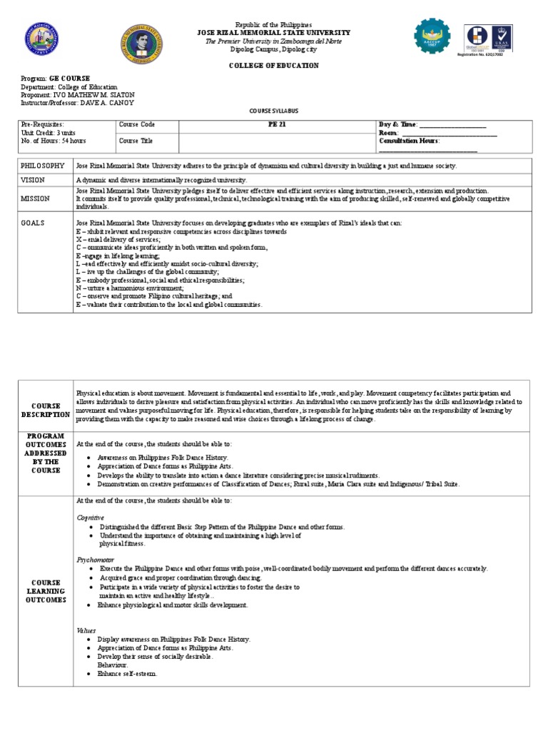 PE 21 Syllabus | Download Free PDF | Dances | Physical Education