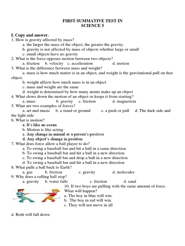 First Summative Test in Science 5 | PDF | Weight | Force