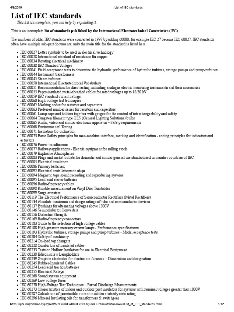 List of IEC Standards | PDF | Insulator (Electricity) | High Voltage