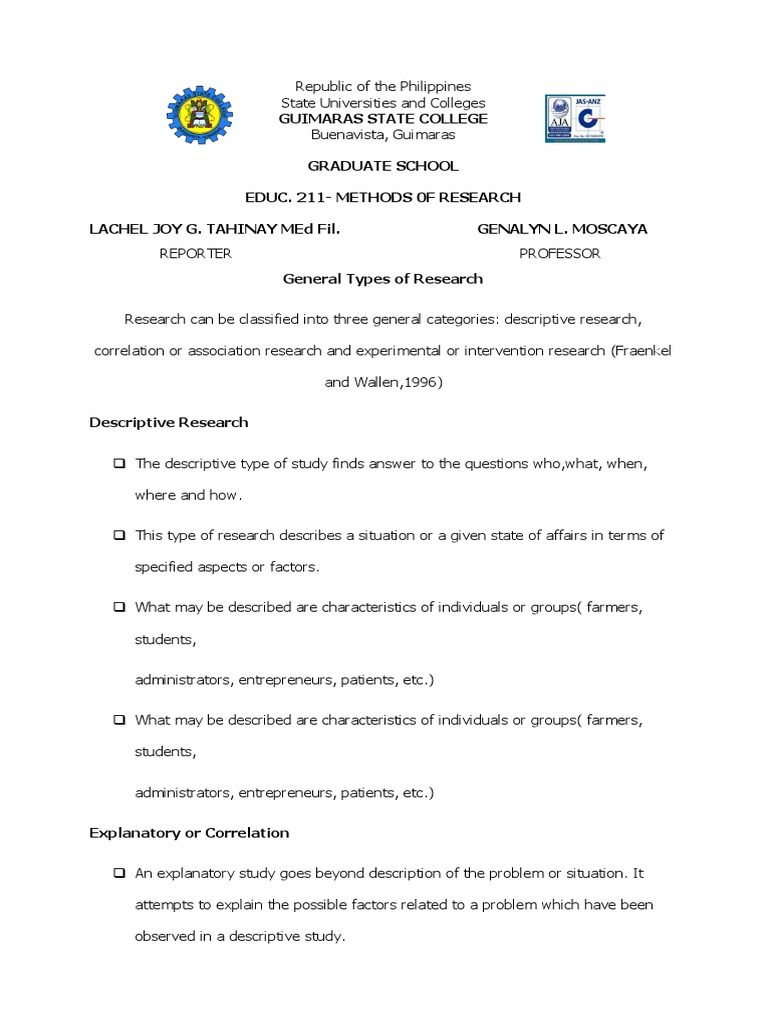 TAHINAY-RESEARCH HANDOUTS (General Types of Research) | PDF ...