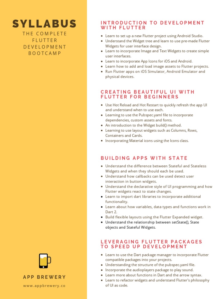 App Brewery Flutter Course Syllabus PDF | PDF | Mobile App | Widget (Gui)