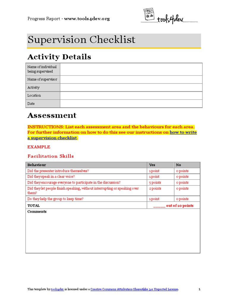 Supervision Checklist Template | PDF | Applied Psychology | Behavior ...