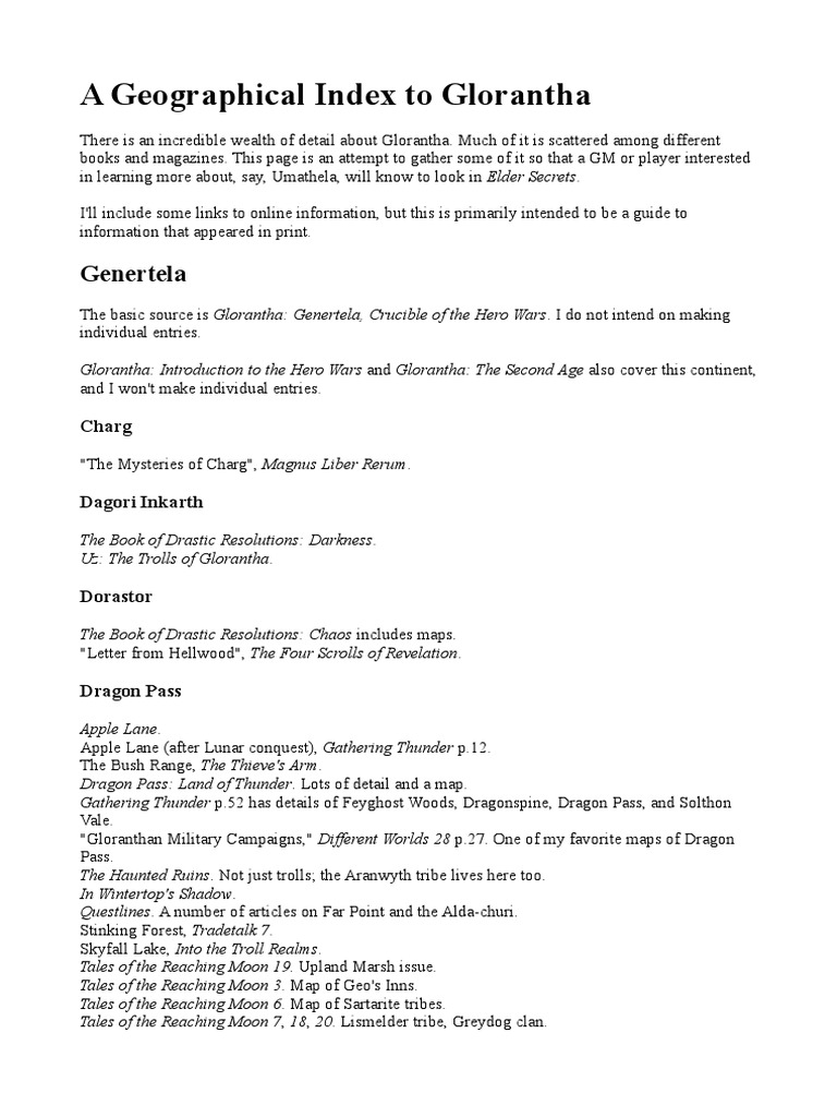 A Geographical Index To Glorantha | PDF | Gaming | Fantasy Games