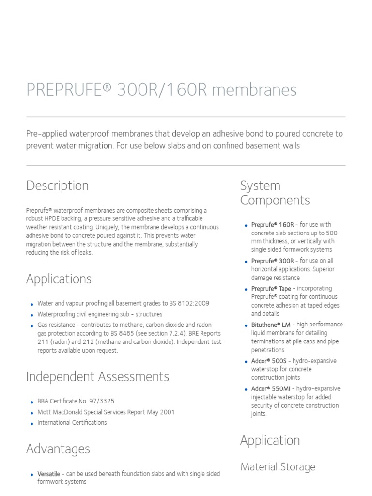 PREPRUFE® 300R - 160R Membranes - GCP Applied Technologies | PDF ...