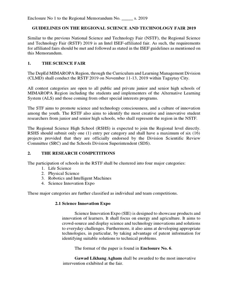 Enclosure 1 Gudelines On The RSTF 2019 PDF | PDF | Science
