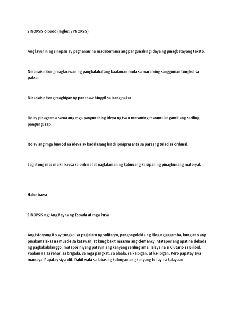 SINOPSIS o Buod | PDF