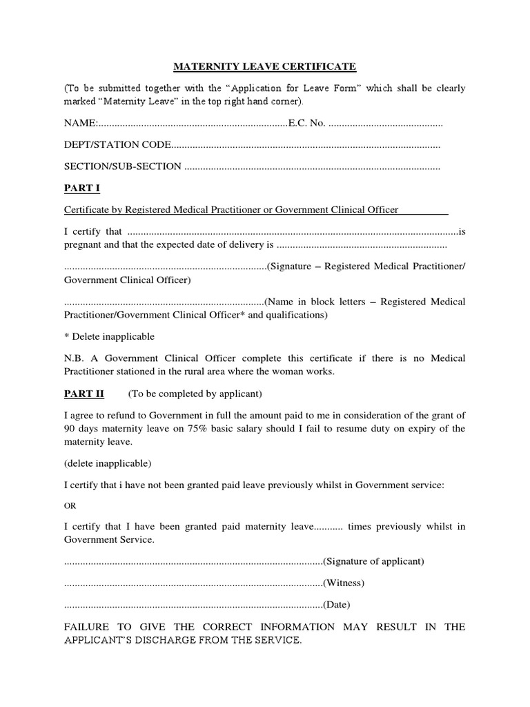 Maternity Leave Certificate Form | PDF