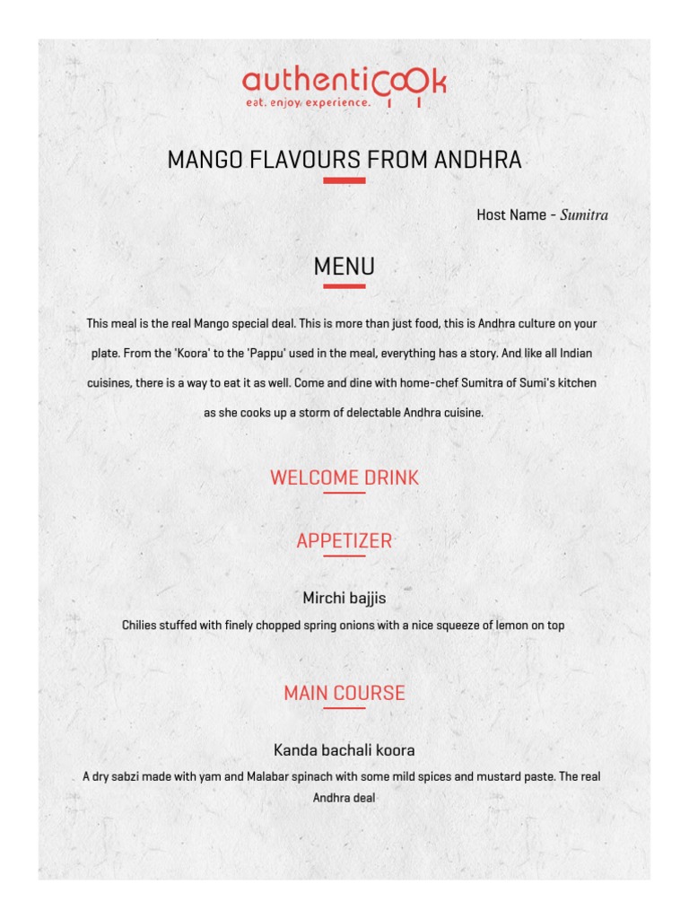 Authentic Andhra Cuisine Menu | PDF | Indian Cuisine | Cuisine