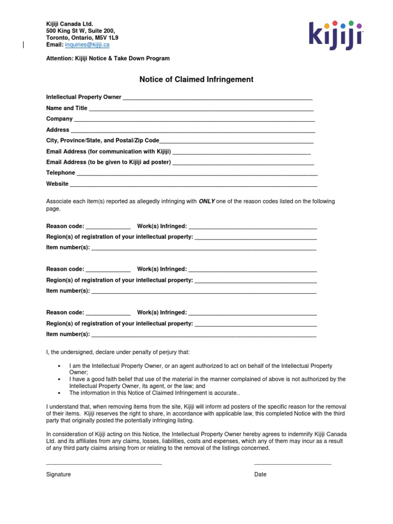 IP Infringement Notice Form | PDF | Trademark | Copyright Infringement