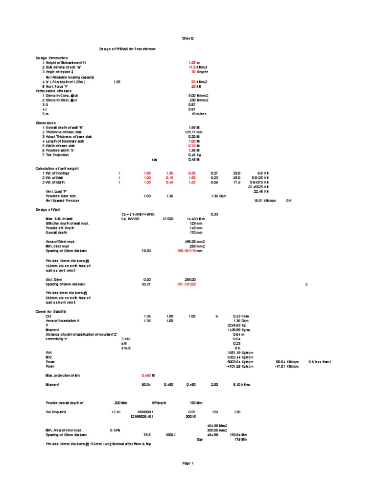 Transformer Foundation Design Calculations | PDF | Civil Engineering ...