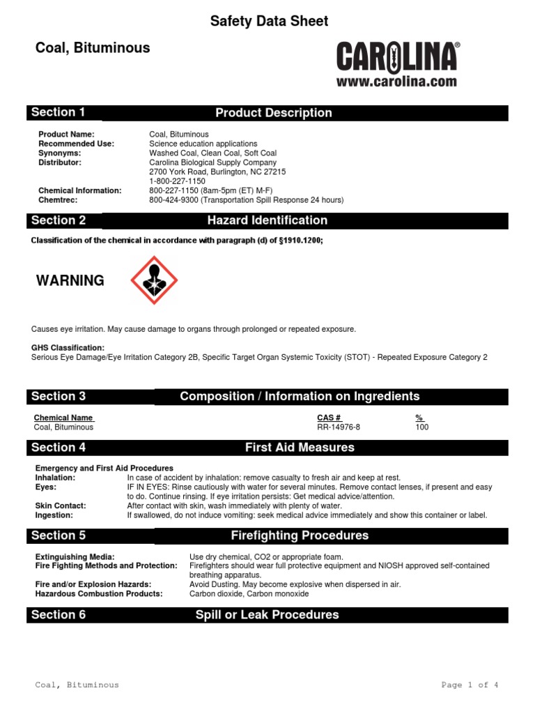 Msds Coal PDF | PDF | Prevention | Physical Sciences