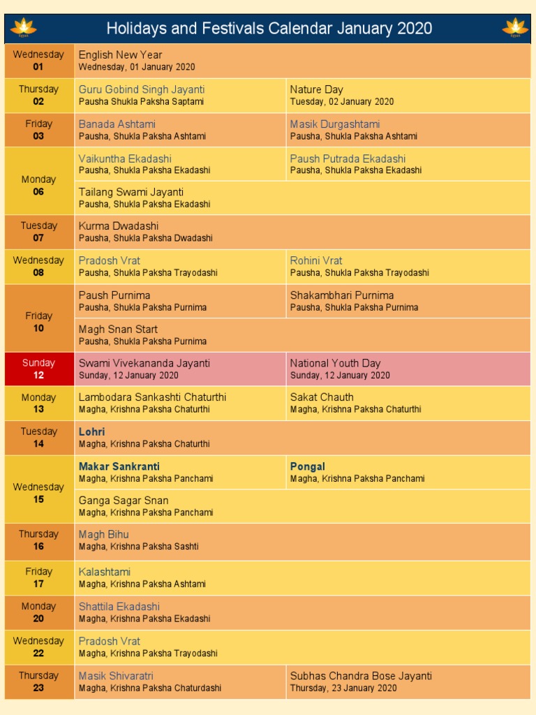 January 2020 Festival Calendar | PDF | Hindu Worship | Religious Holidays