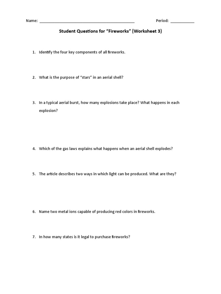 Worksheet 3 Emergency Lesson Plan Fireworks | PDF | Explosion | Fireworks