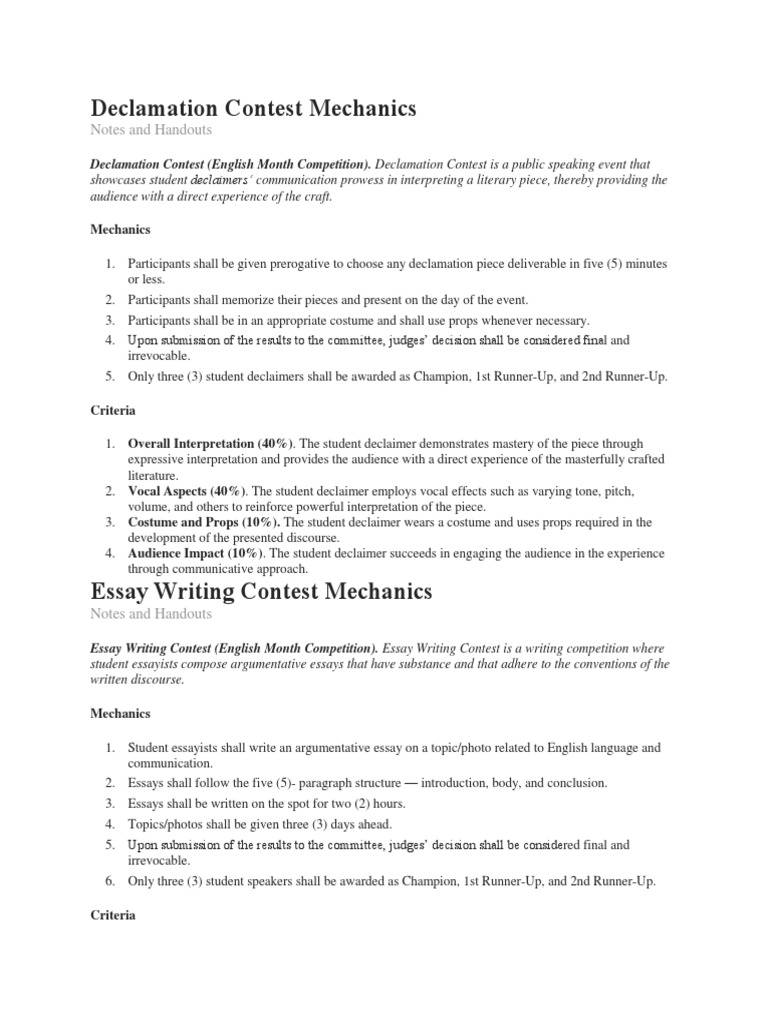Declamation Contest Guidelines and Criteria | PDF | Essays | Public ...