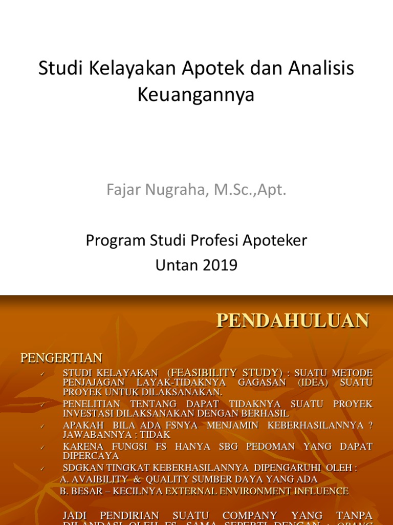 Studi Kelayakan Apotek Dan Analisis Keuangan | PDF