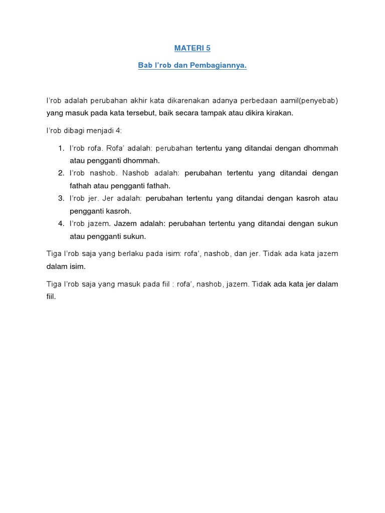 Pembagian I'rob: Rofa, Nashob, Jer | PDF | Agama & Spiritualitas