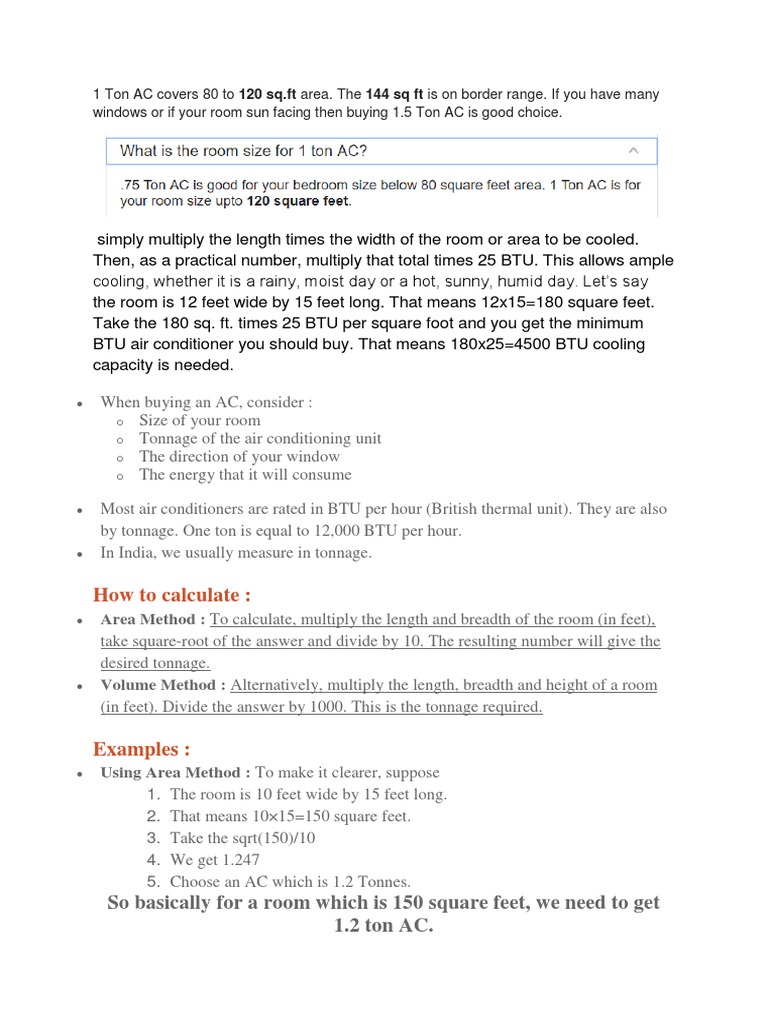 Ac Calculation | PDF | British Thermal Unit | Air Conditioning