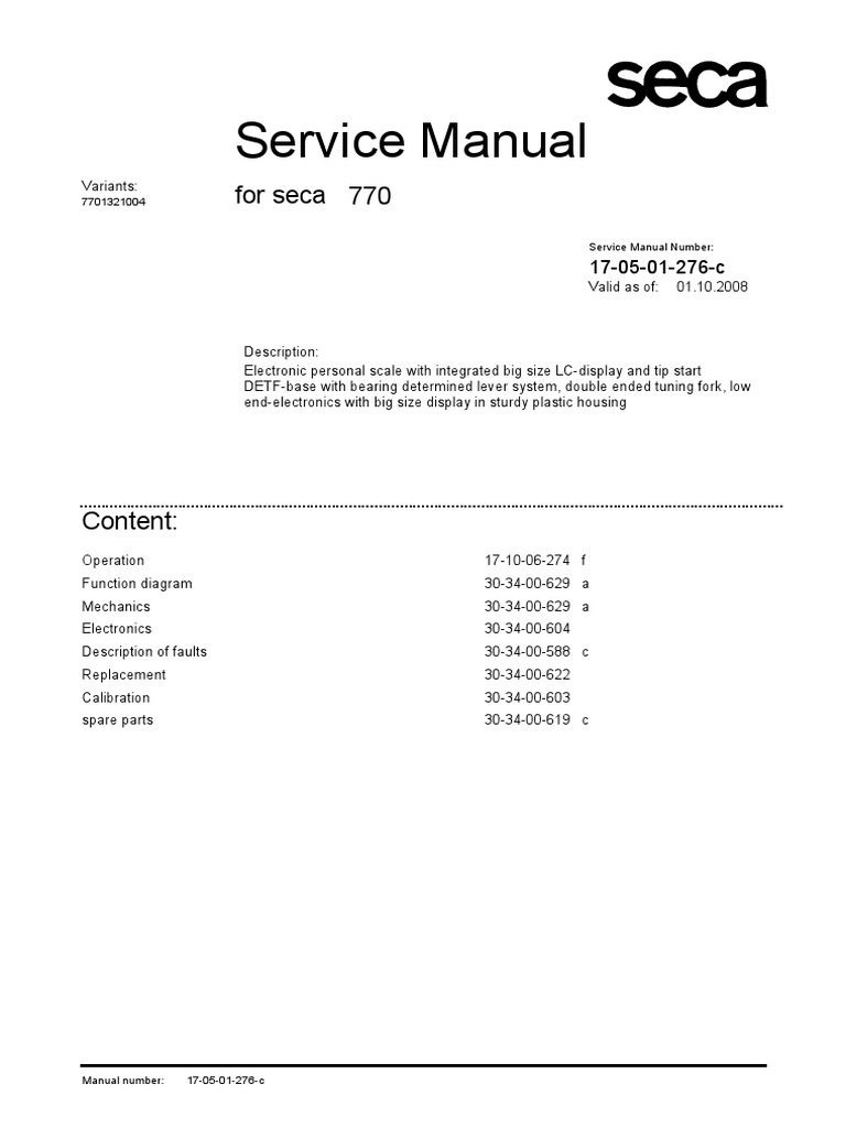 SECA 770 Service Manual | PDF | Calibration | Weight