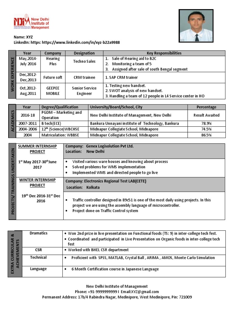 NDIM One pager-CV Format Ver 2.1 | PDF | Business