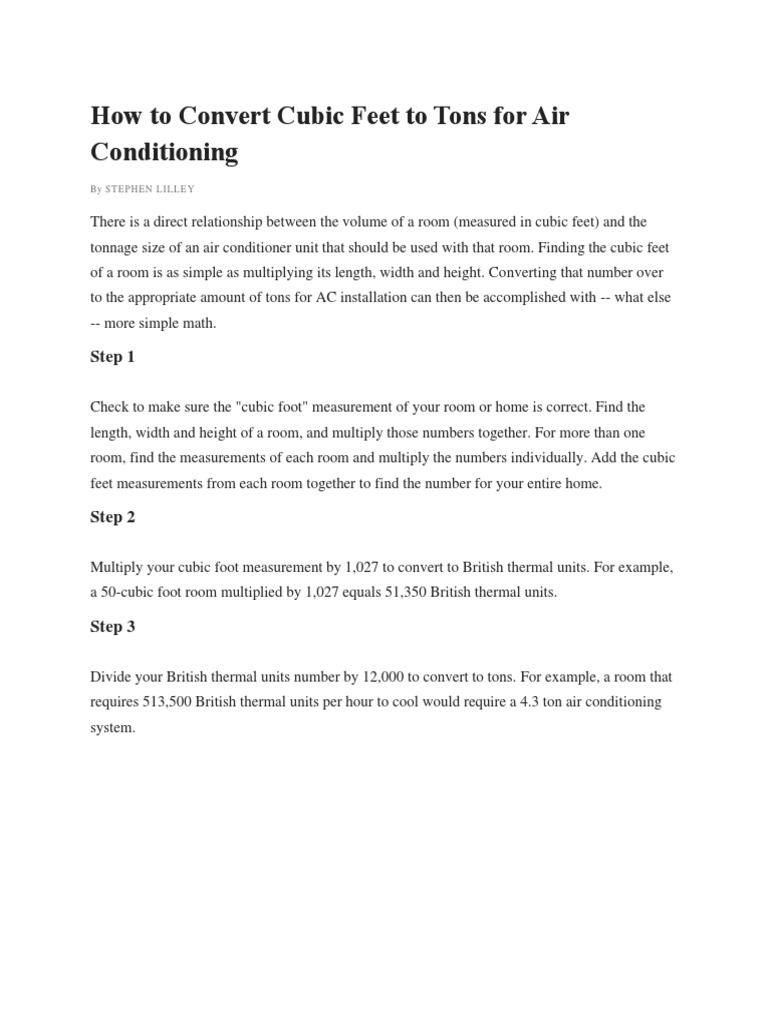 How To Convert Cubic Feet To Tons For Air Conditioning | PDF | Teaching ...