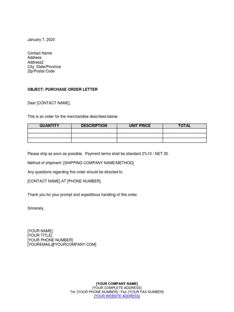 Purchase Order Letter | PDF