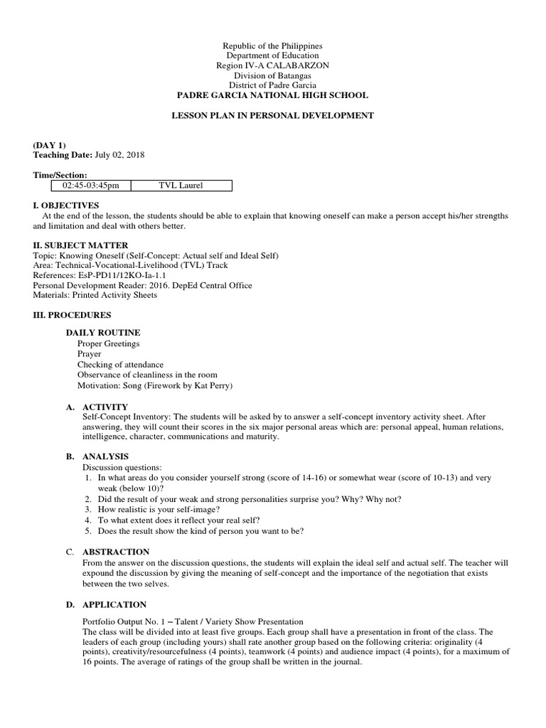 DLP - 4as July 02 2018 - PerDev | PDF | Self | Self Concept