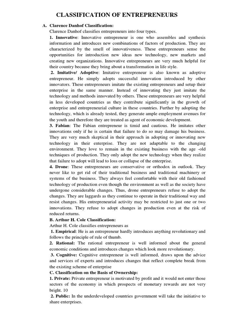 Classification of Entrepreneurs | PDF | Entrepreneurship | Innovation