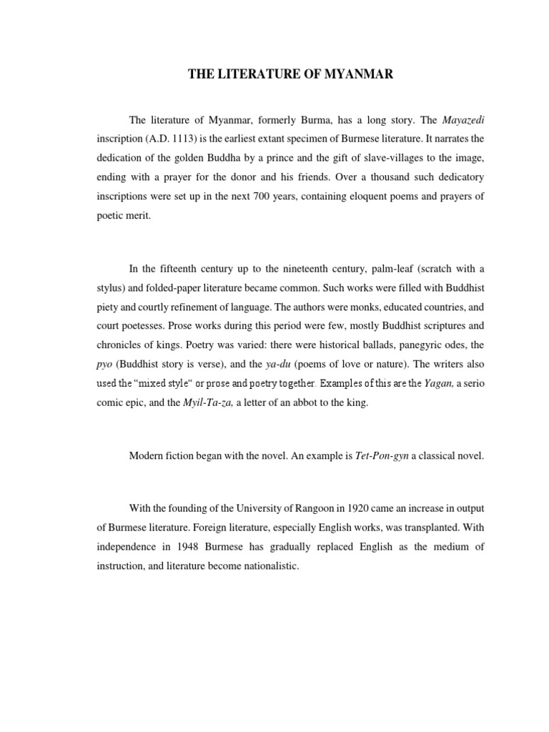 The Literature of Myanmar | PDF