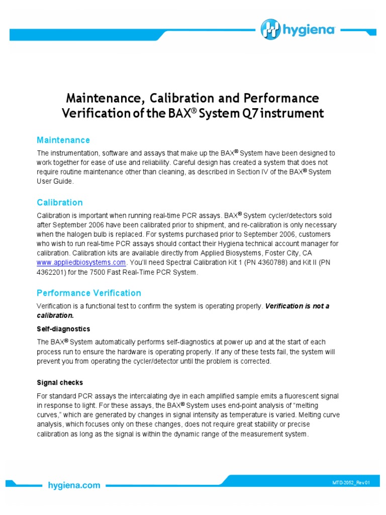 MTD-2052 - Rev 01 - Maintenance Calibration and Performance Verification of Q7 Instrument | PDF ...