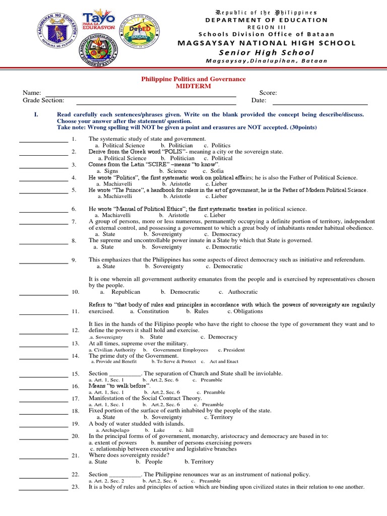 Philippine Politics and Governance Midterm | PDF | Sovereignty | Government Philippine Politics and Governance Midterm | PDF | Sovereignty | Government