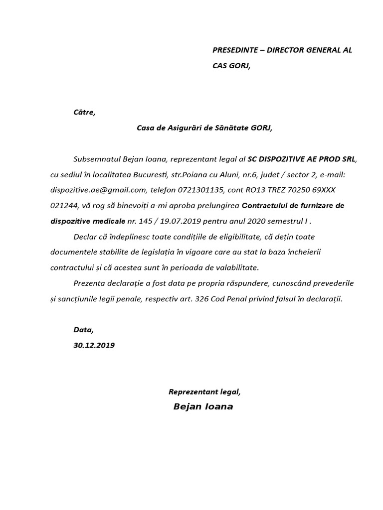 Cerere Prelungire Contract 2020 | PDF