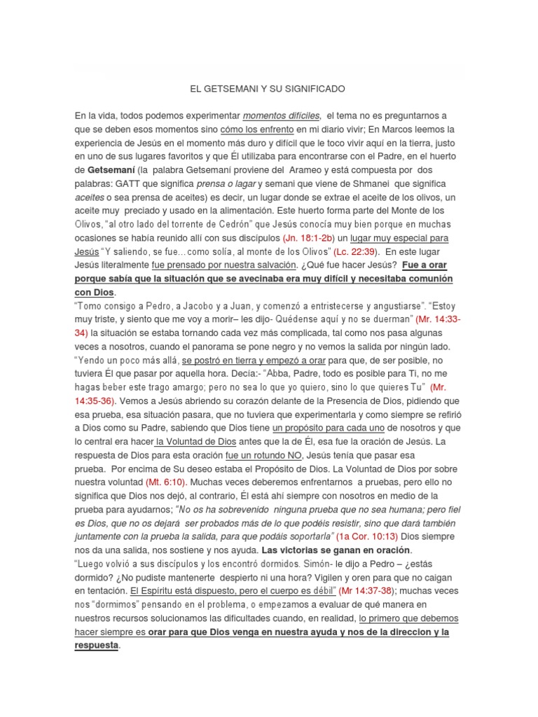 El Getsemani y Su Significado | PDF | Oración | Jesús