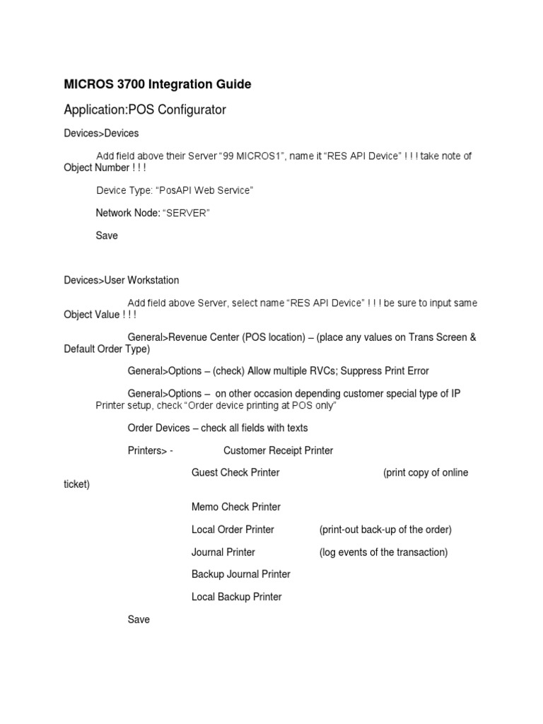 (Notes) MICROS 3700 Integration Guide | PDF | Point Of Sale | Computer ...
