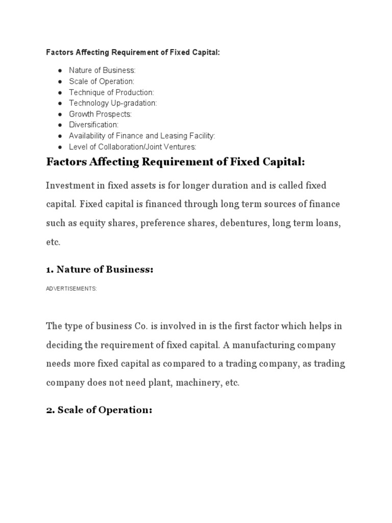 Factors Affecting Requirement of Fixed Capital | PDF | Fixed Capital ...