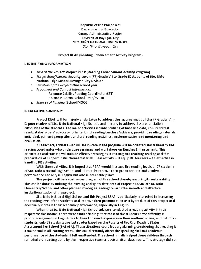 Project REAP Proposal | PDF | Monitoring And Evaluation | Teachers