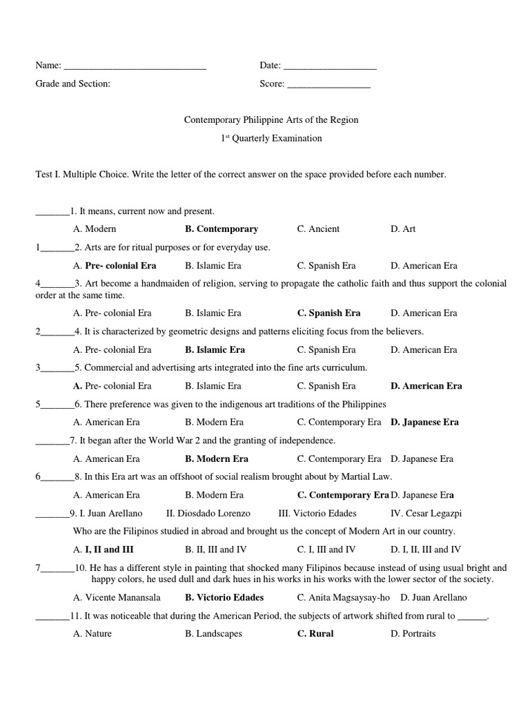 Contemporary Arts 1st Quarter Exam | PDF | Paintings | Philippines