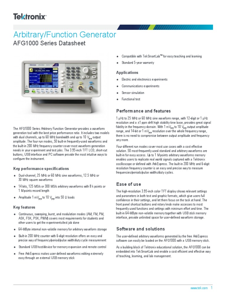 AFG1000 Series Function Generator Datasheet 75W601602 | PDF ...
