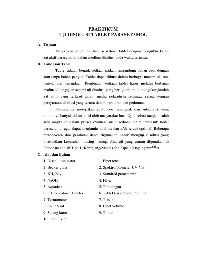 Praktikum Uji Disolusi Tablet Parasetamol | PDF