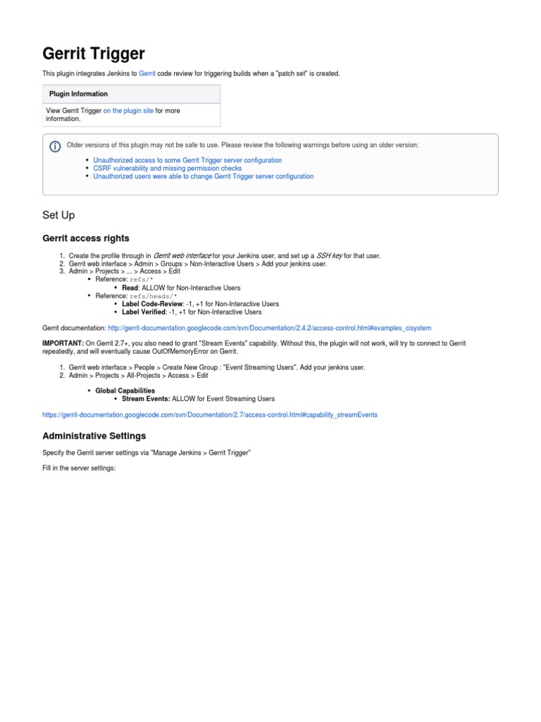 Jenkins Gerrit Trigger Setup Guide | PDF | Version Control | World Wide Web