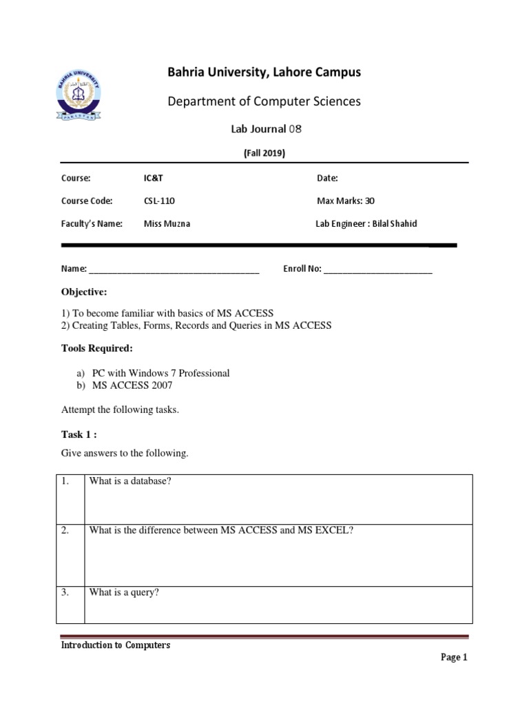 Creating Tables, Forms, Queries and Reports in MS ACCESS | PDF | Microsoft Access | Databases