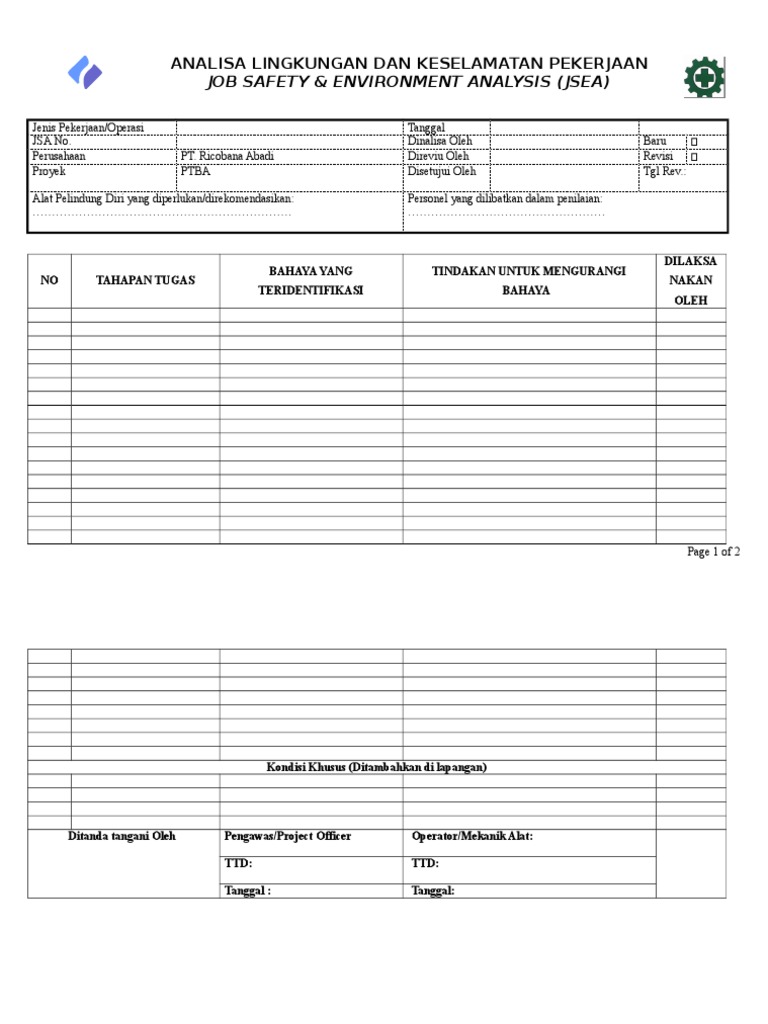 Formulir JSA untuk Analisa Keselamatan | PDF