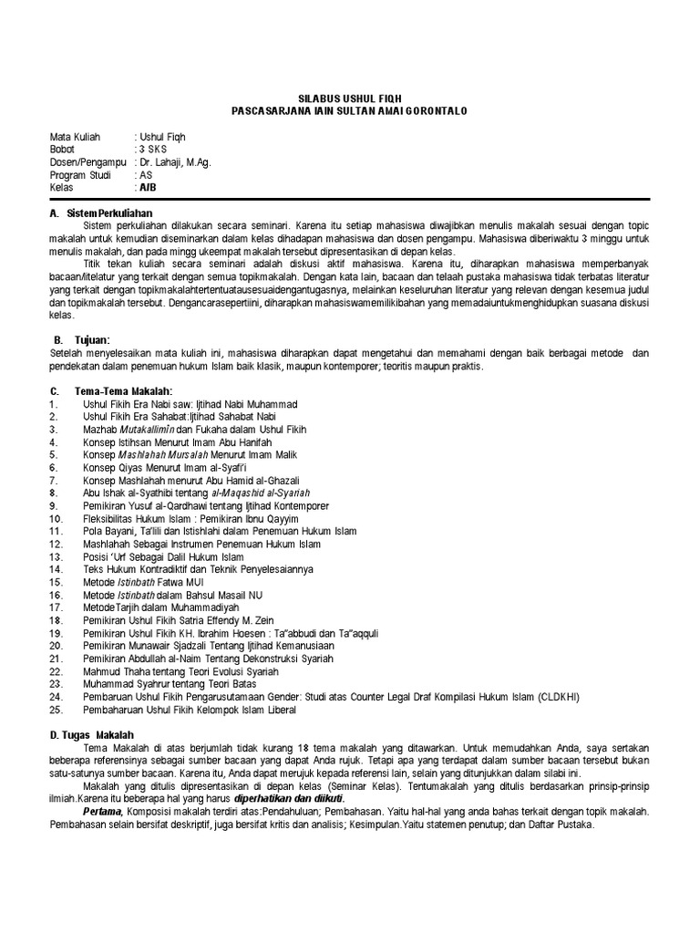 Silabus Ushul Fiqh S2-1 | PDF