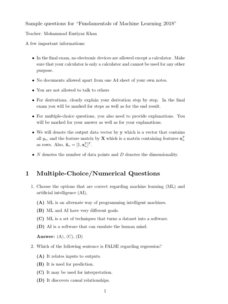 Sample Exam Answers | Download Free PDF | Bias Of An Estimator | Errors And Residuals